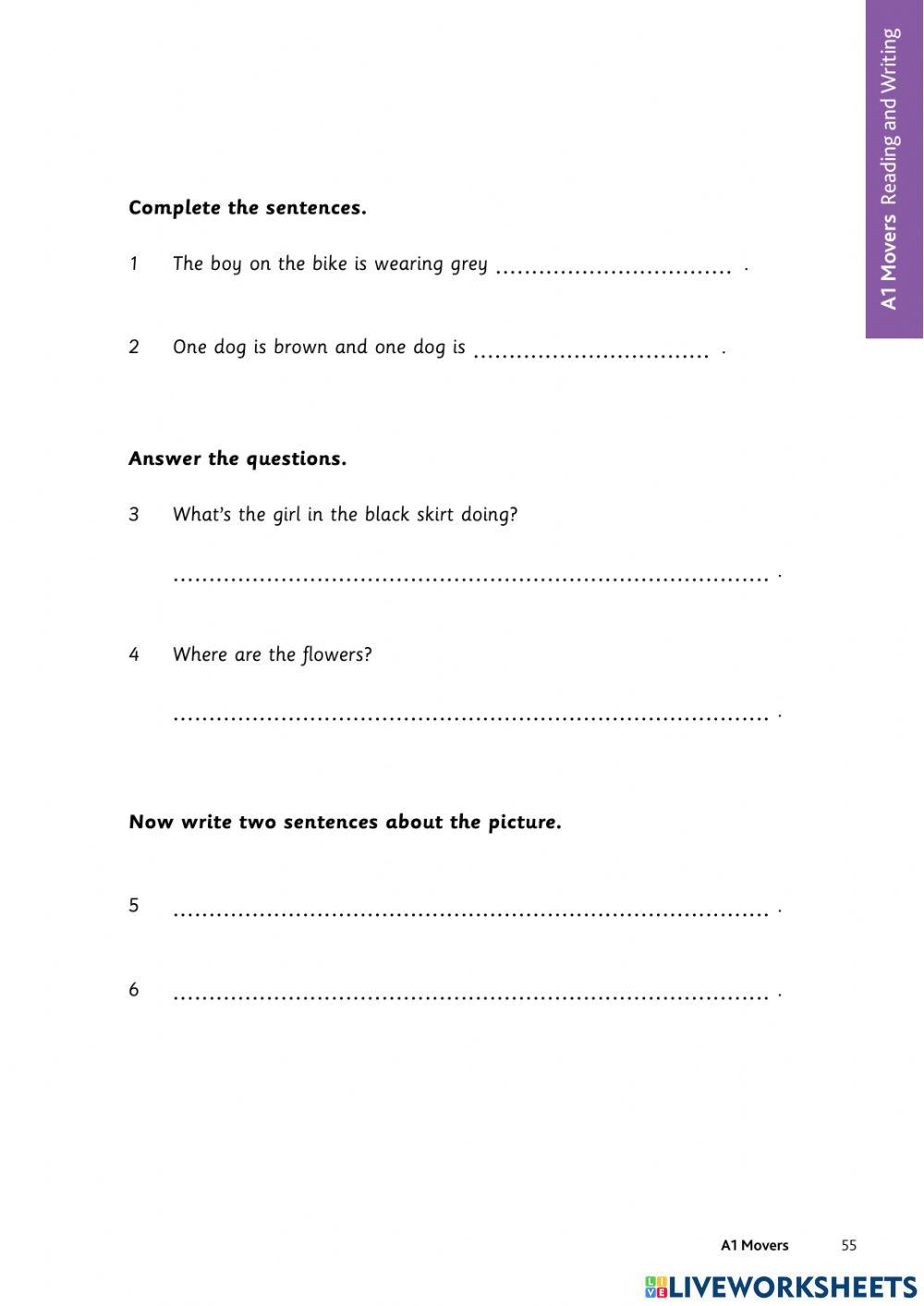 Exam 1 - Movers - Reading and Writing - Part 6 online exercise for ...