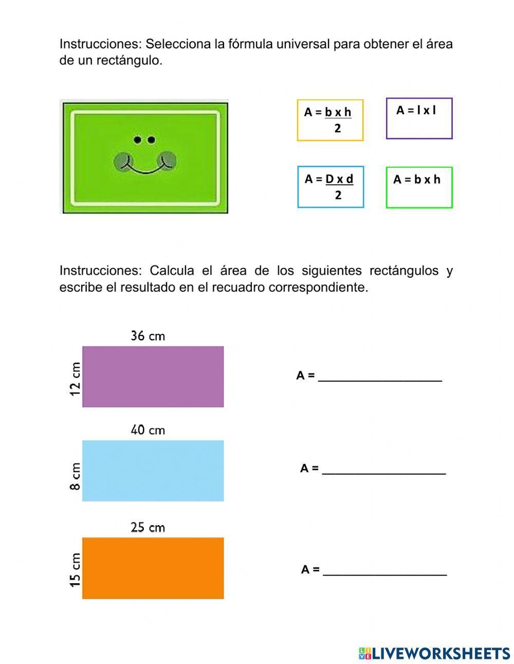 Área del rectángulo 948495 | Soideth | Live Worksheets