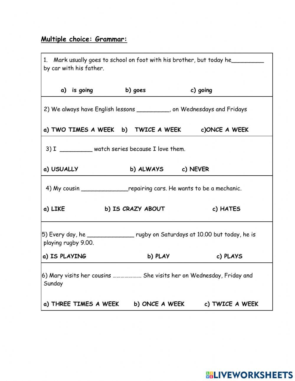 Multiple choice free worksheet | Live Worksheets