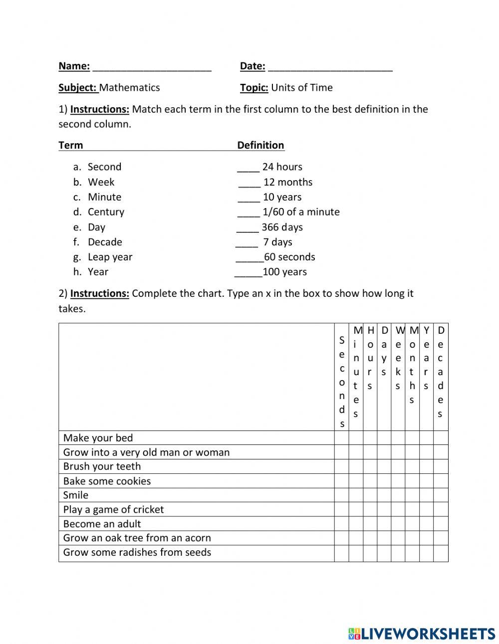 Units Of Time Online Exercise Live Worksheets units-of-time-online-exercise-live-worksheets