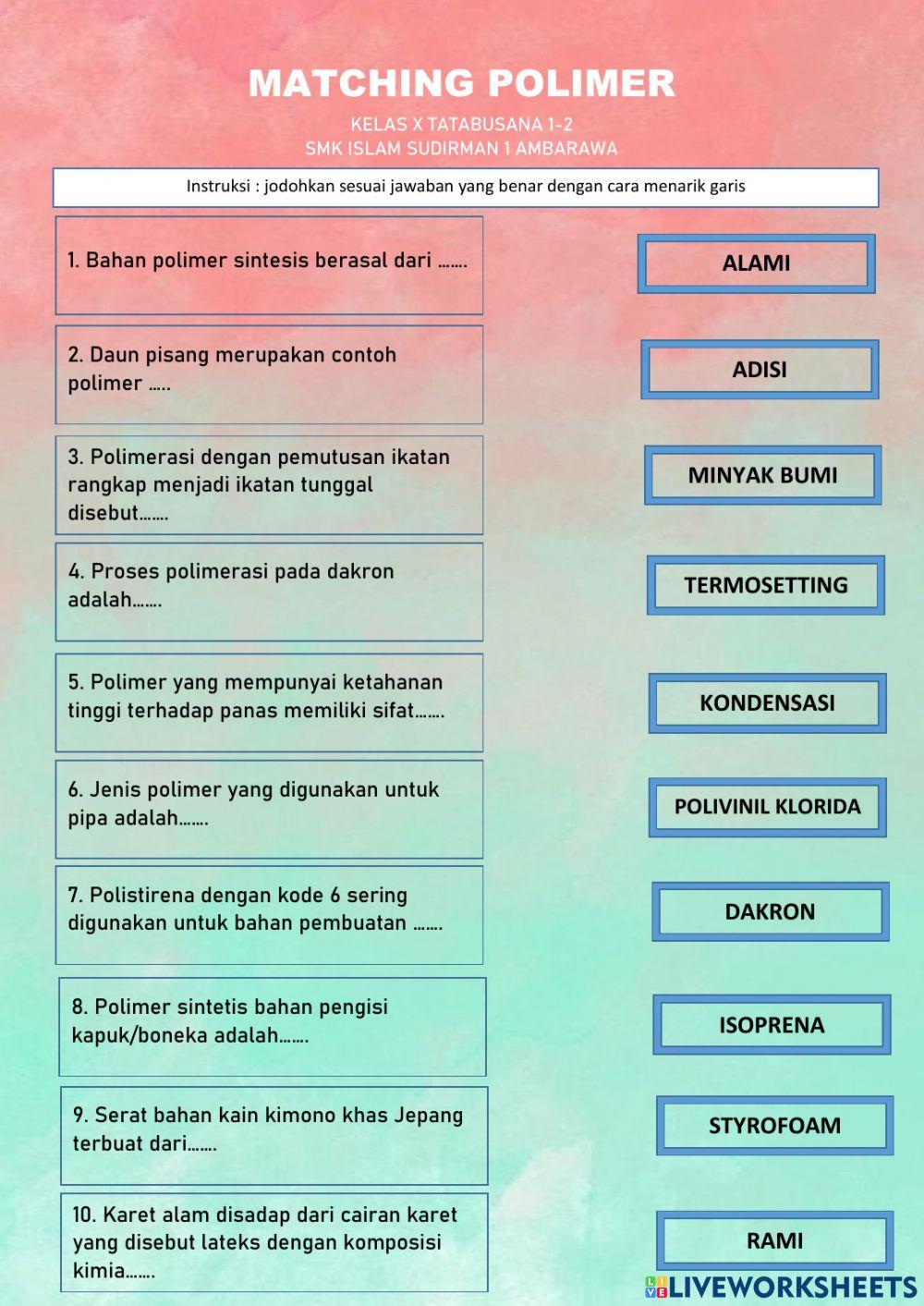 949166 | Polimer | LIANINGRUM8 | LiveWorksheets