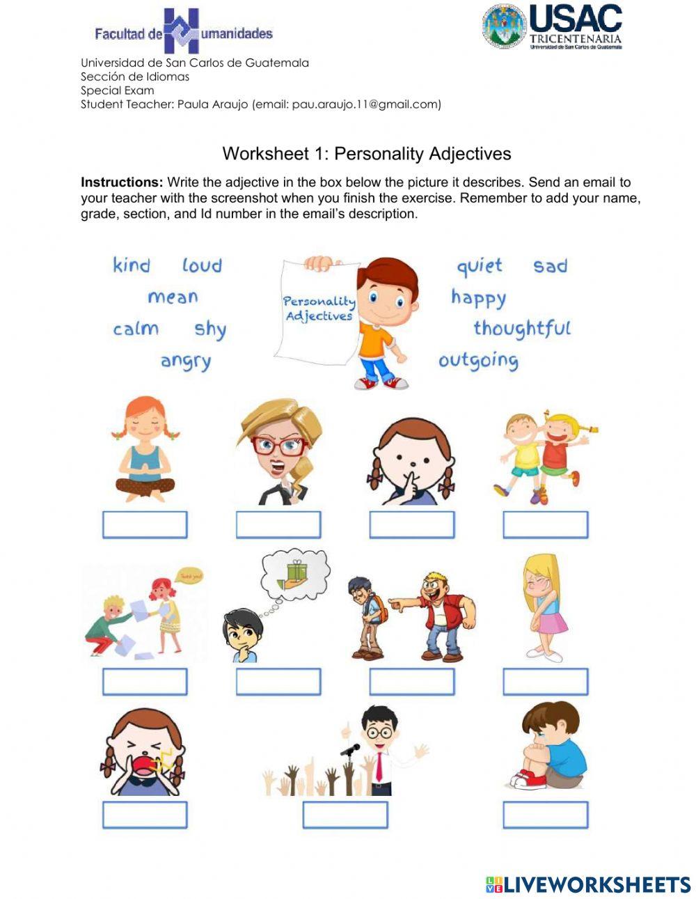 Personality Adjectives online exercise for | Live Worksheets