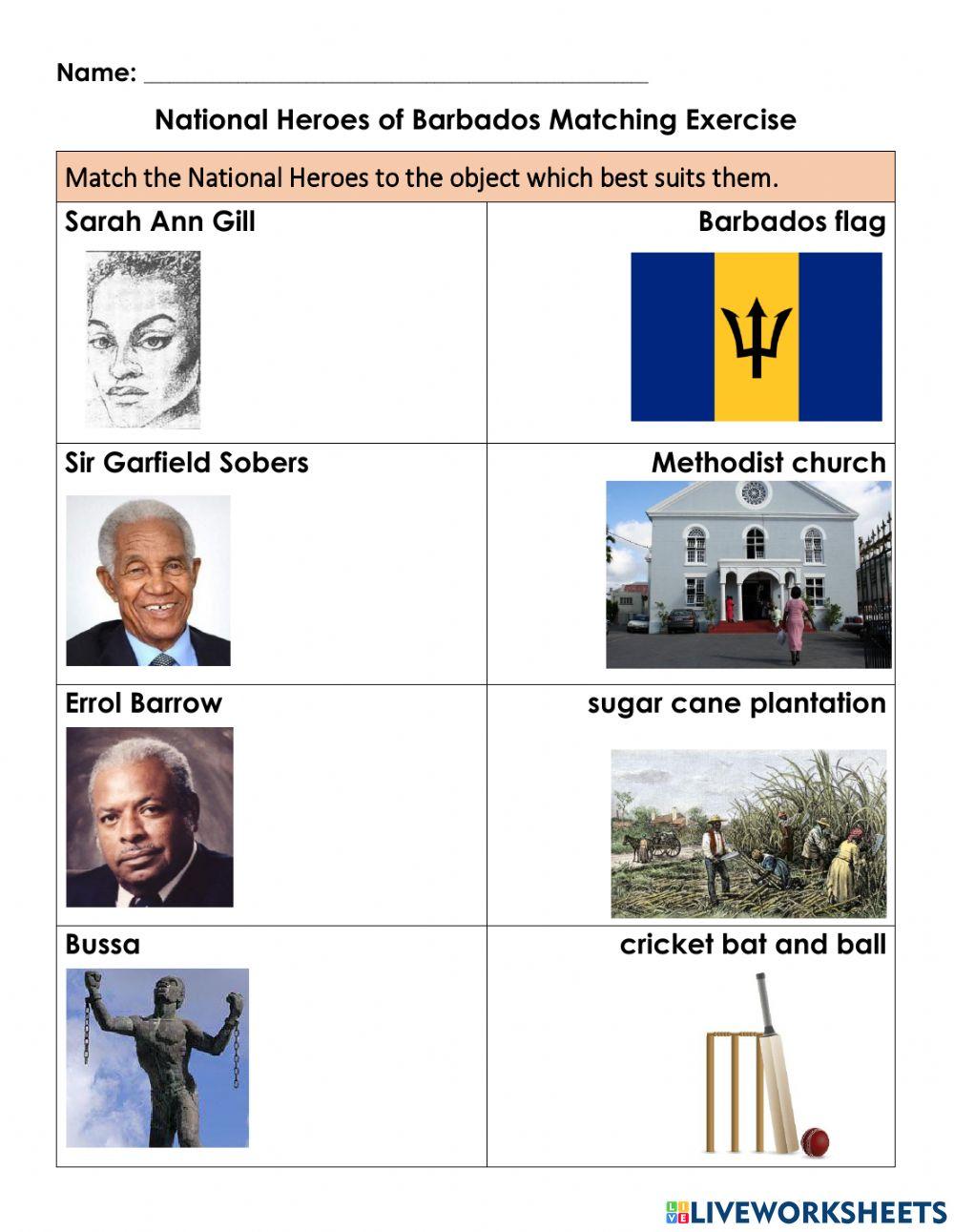 Barbados National Heroes activity | Live Worksheets