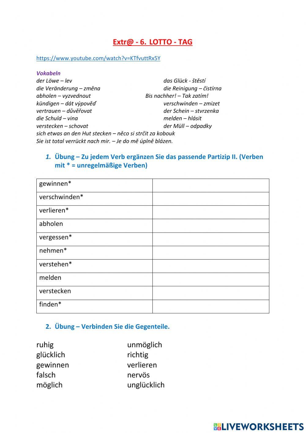 Extra - 6 Lotto Tag worksheet | Live Worksheets