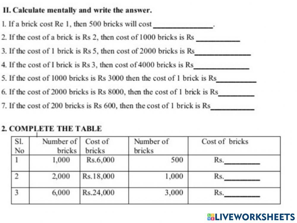 Building with bricks online exercise | Live Worksheets