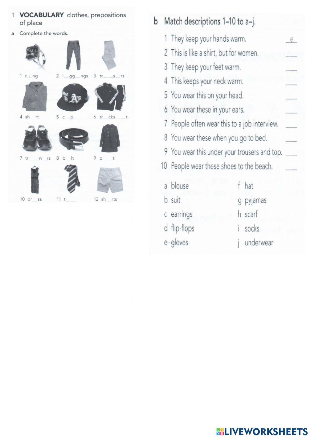 Things we wear activity | Live Worksheets