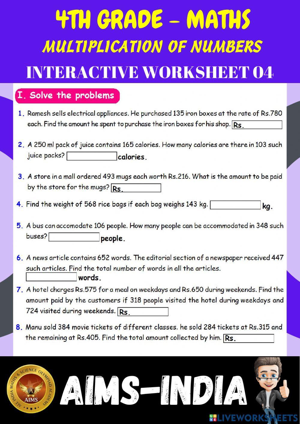 4th-maths-ps04-multiplication of numbers - ch 03 worksheet | Live ...