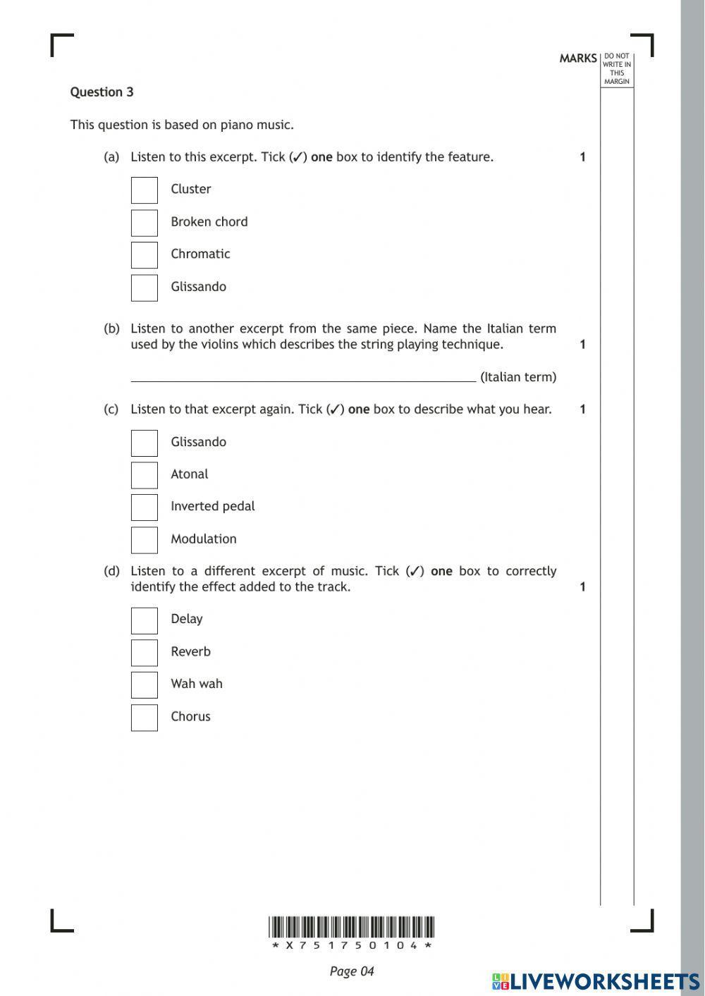 Music Technology N5 Past Paper Question activity | Live Worksheets