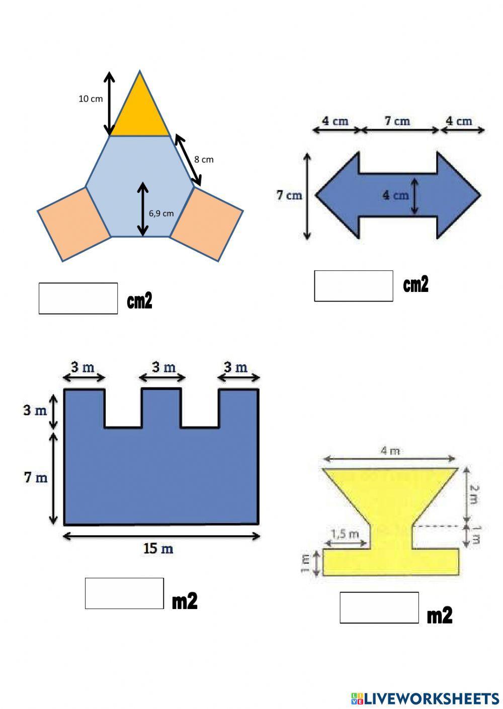Área Figura worksheet | Live Worksheets