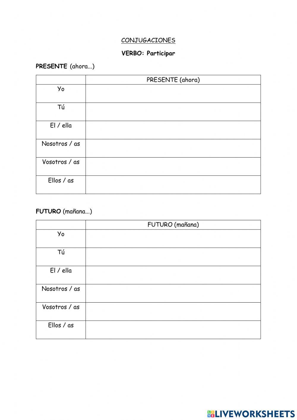 Conjuga verbos | Free Interactive Worksheets | 950120