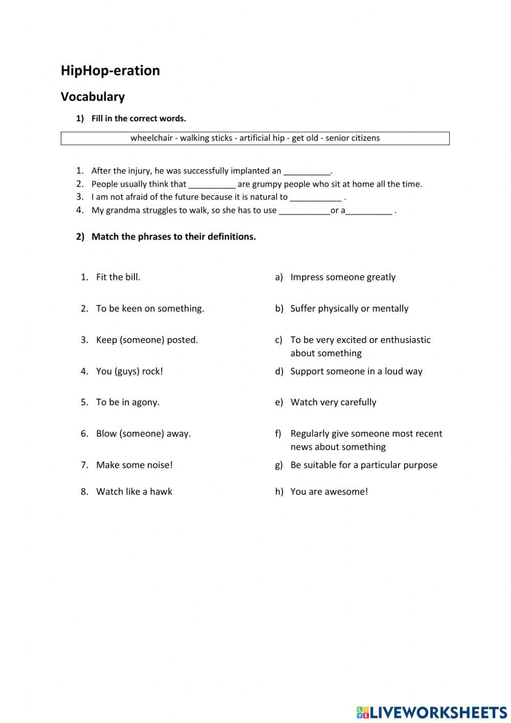 HipHop-eration worksheet | Live Worksheets