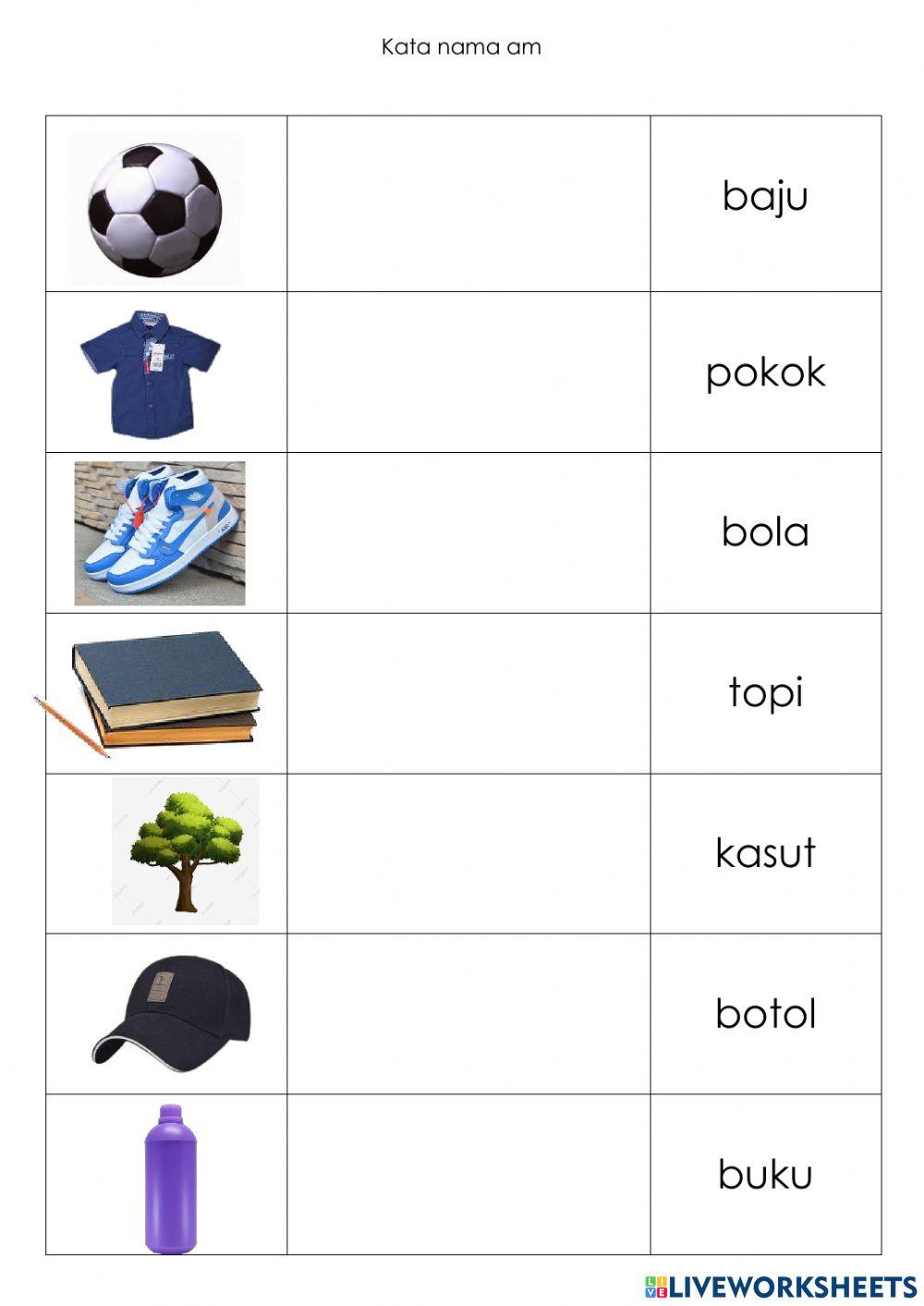 Kata Nama Am activity for tahun 1 | Live Worksheets