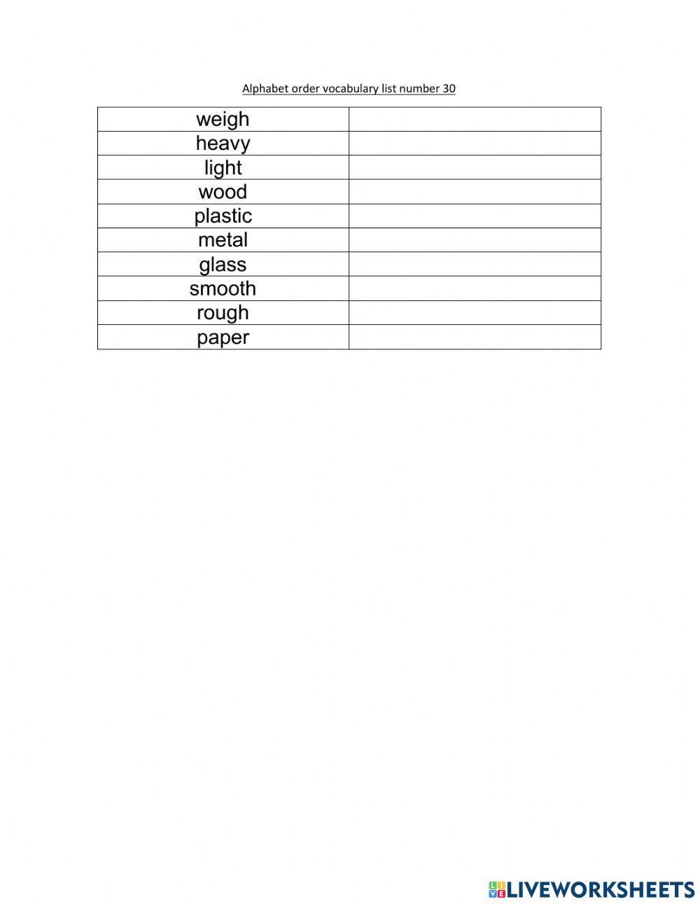 Alphabet order online worksheet | Live Worksheets