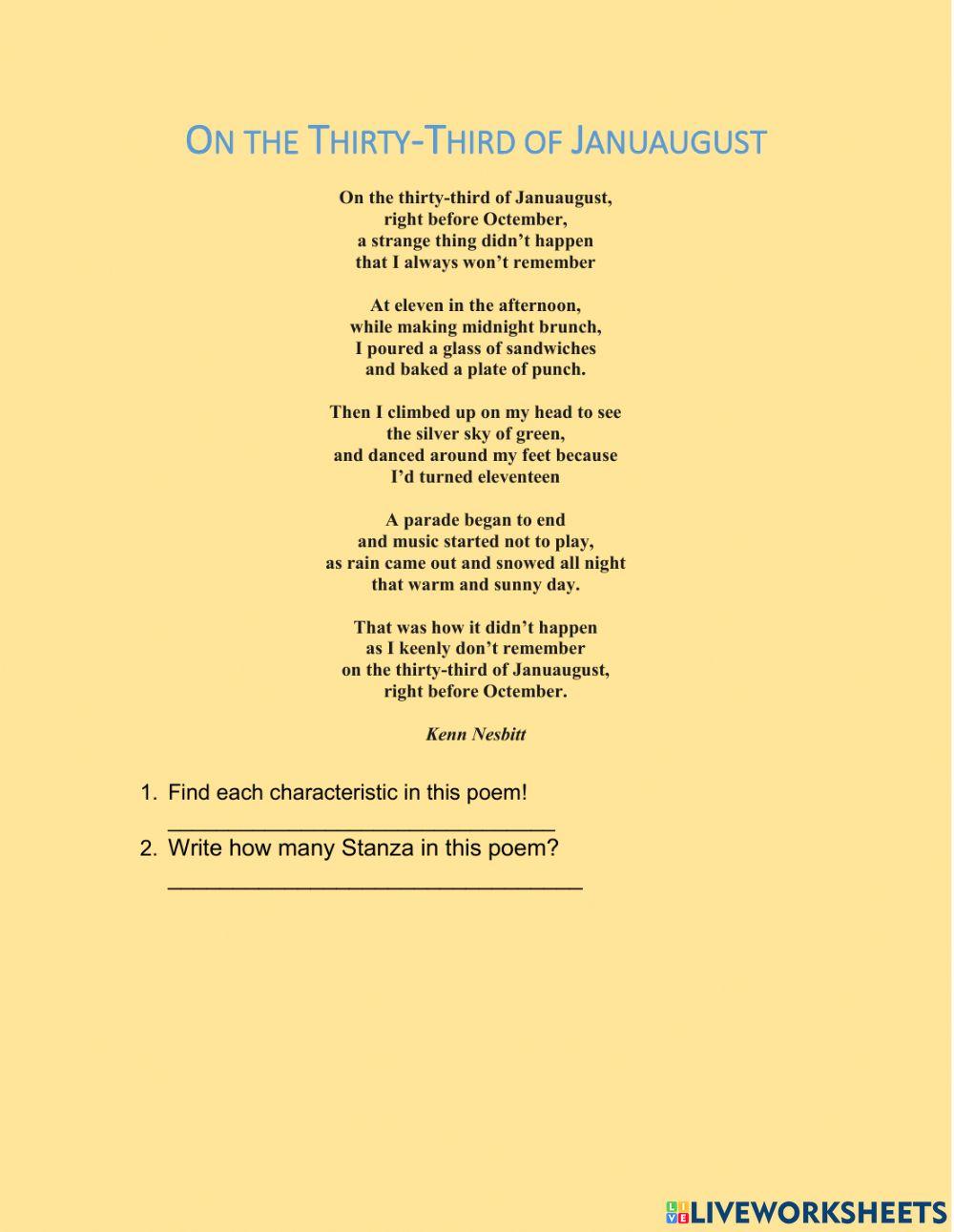 Poem exercise for 4 | Live Worksheets