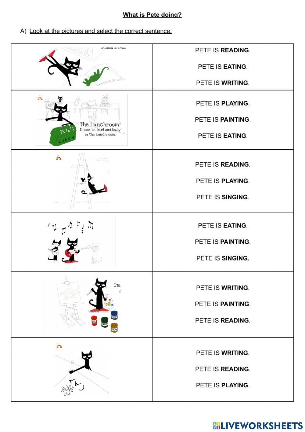 What is Pete doing? worksheet | Live Worksheets