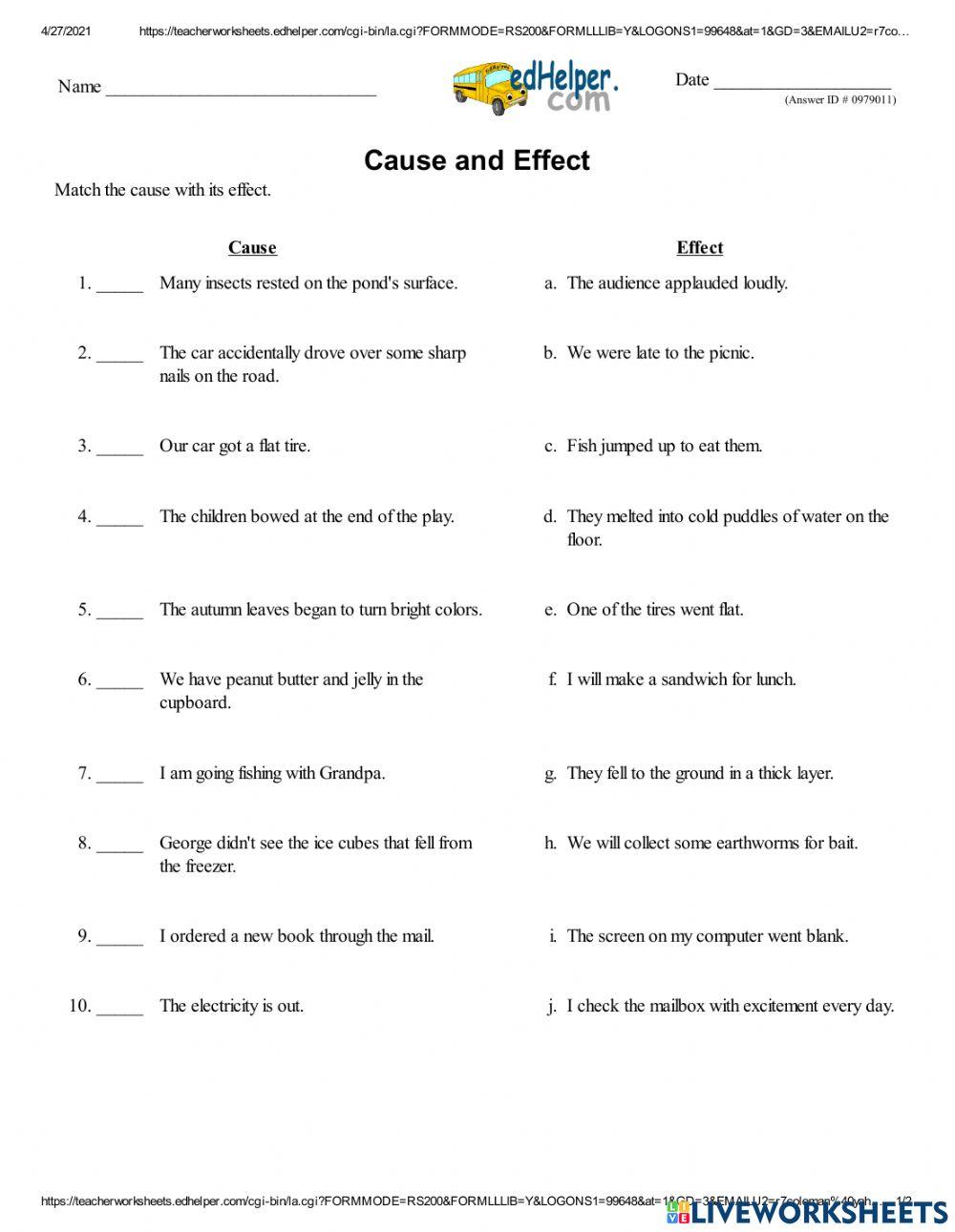 Cause and Effect | Free Interactive Worksheets | 4984138