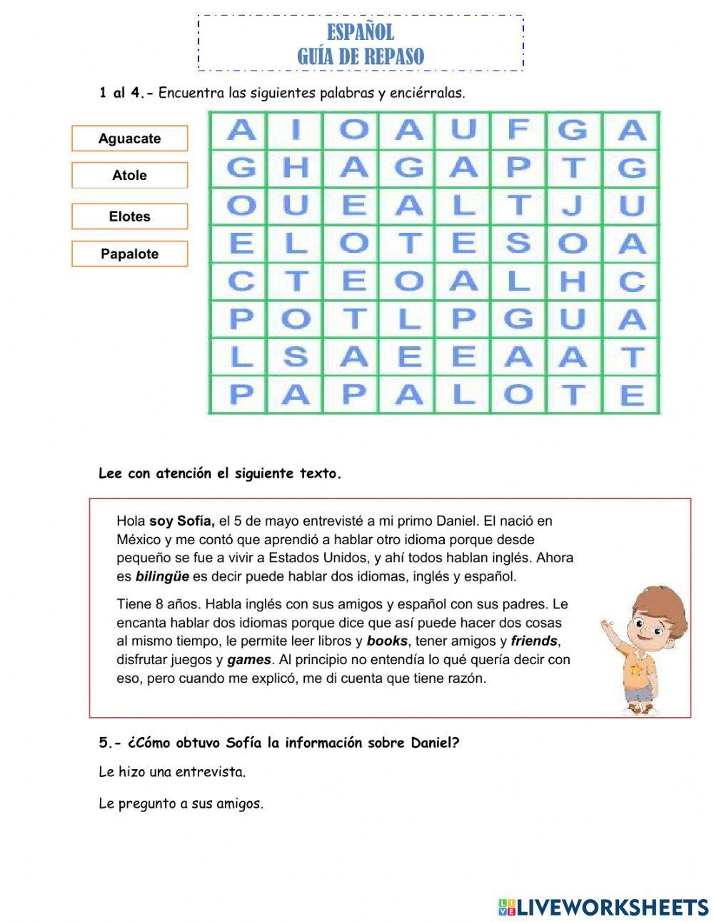Español repaso online worksheet | Live Worksheets