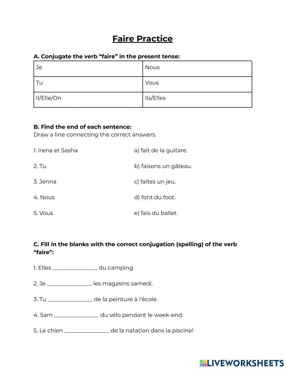 Faire (Gr 5) | Free Interactive Worksheets | 950916