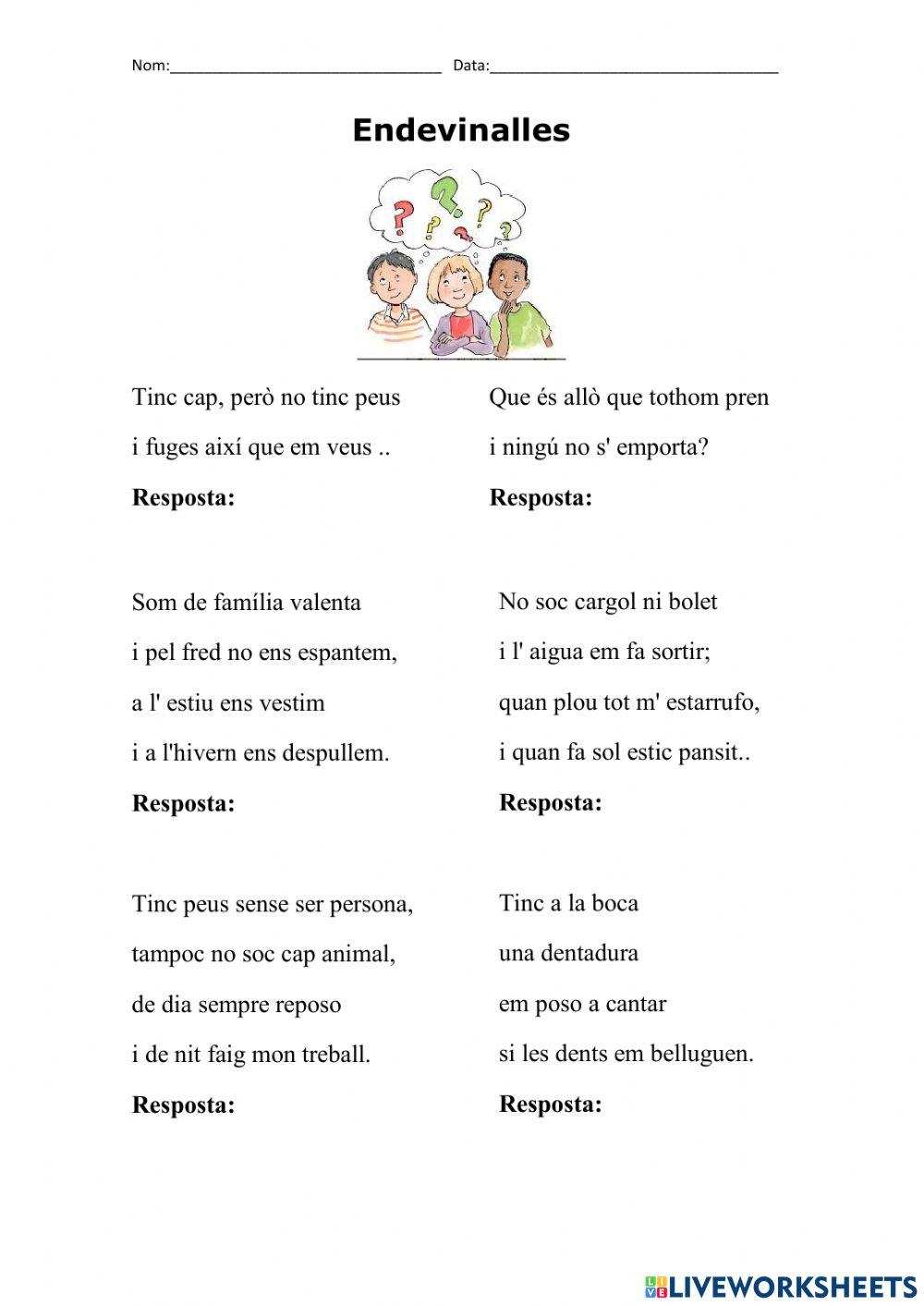 Endevinalles online exercise for | Live Worksheets