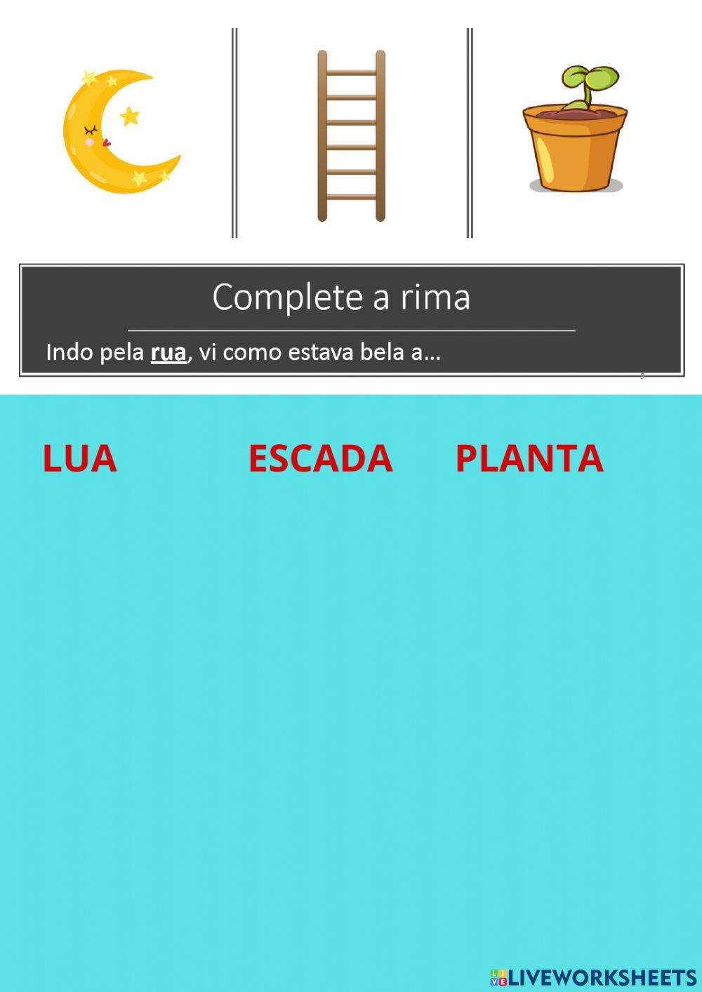 Rimas online exercise for ALFABETIZAÇÃO | Live Worksheets