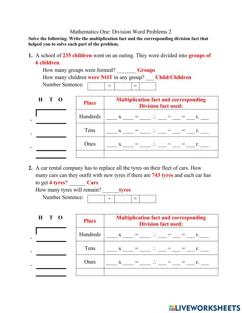 Std. 3 Division Word Problems 2713 | Lystra Simon