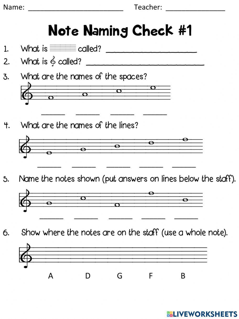 Treble Clef Rev… | Free Interactive Worksheets | 951062