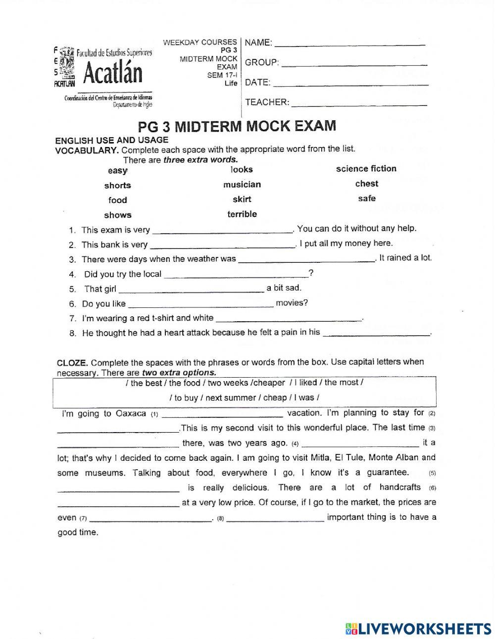 Midterm Mock Ex… | Free Interactive Worksheets | 6561444