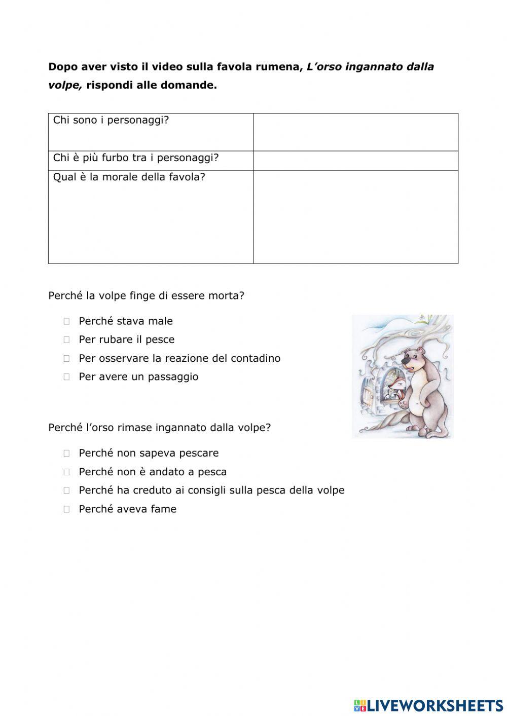 L'orso ingannato dalla volpe worksheet | Live Worksheets