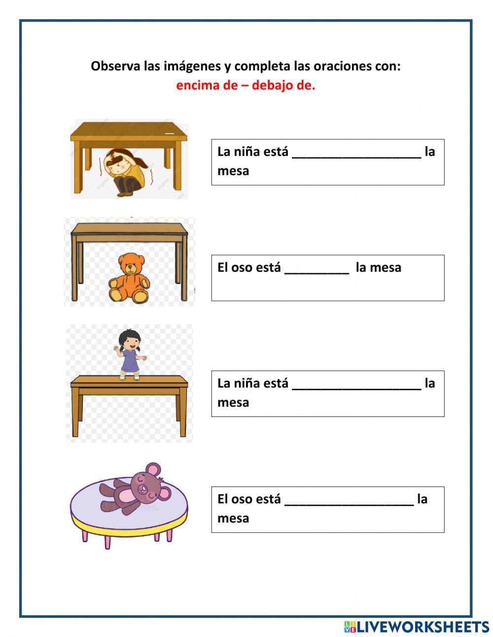 EXPRESION ESCRITA. encima de - debajo de worksheet | Live Worksheets