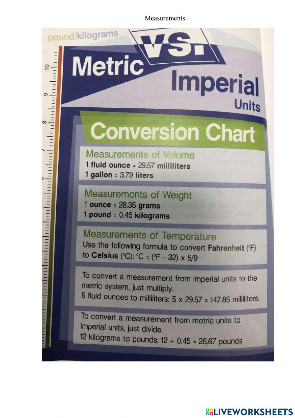 Measurements online activity for 11 | Live Worksheets