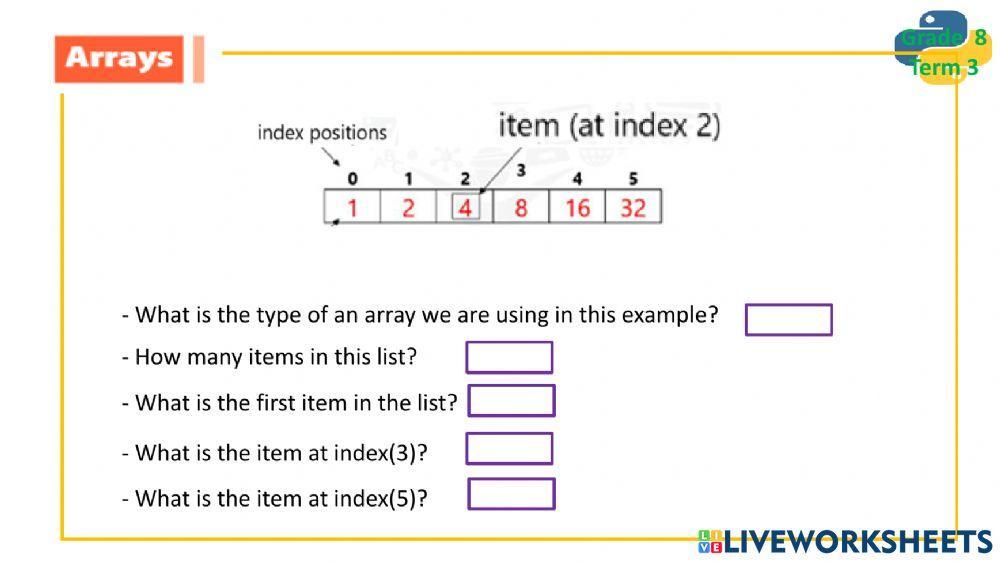 Python Array Worksheet | Live Worksheets