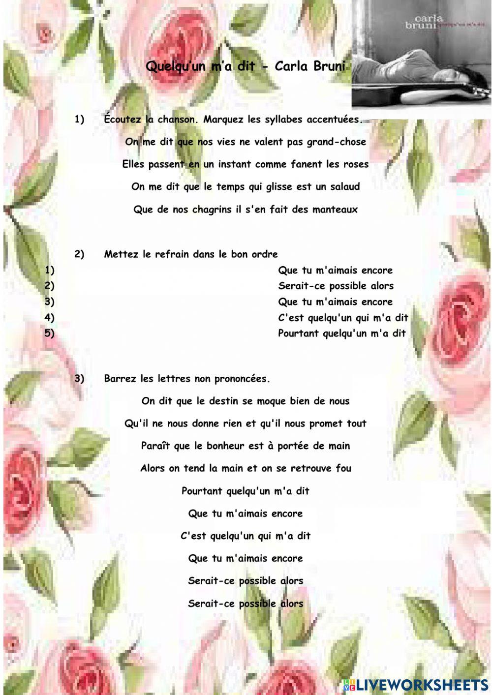 Paroles worksheet | Live Worksheets