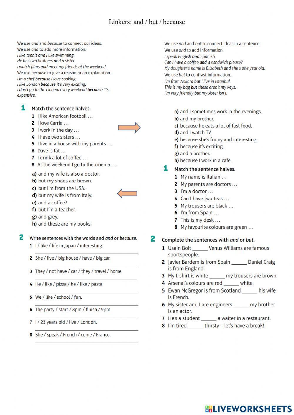 Linkers: and - … | Free Interactive Worksheets | 952754