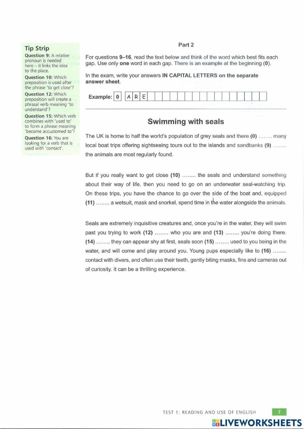 FCE Test 1 - Part 2 worksheet | Live Worksheets