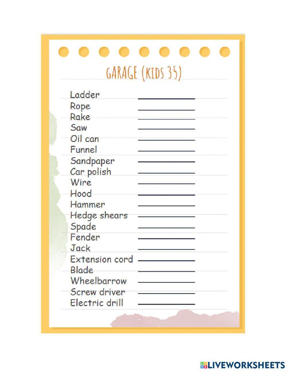 Garage (35) worksheet | Live Worksheets