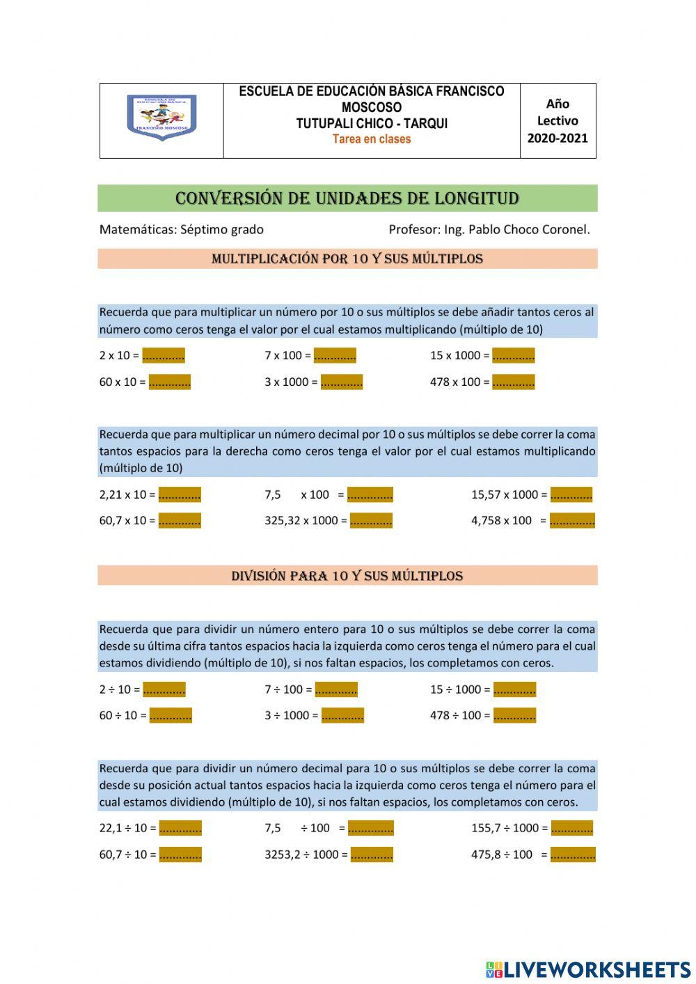 Conversión de l… | Free Interactive Worksheets | 952860