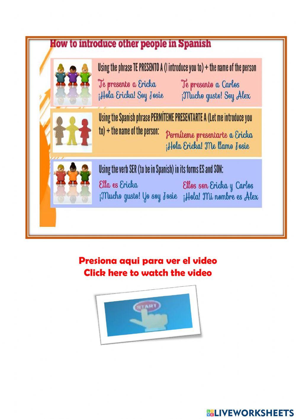 Presentarse en … | Free Interactive Worksheets | 953140