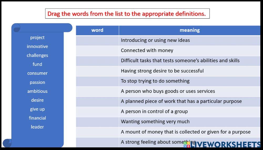 Vocabulary online exercise for Grade 10 | Live Worksheets
