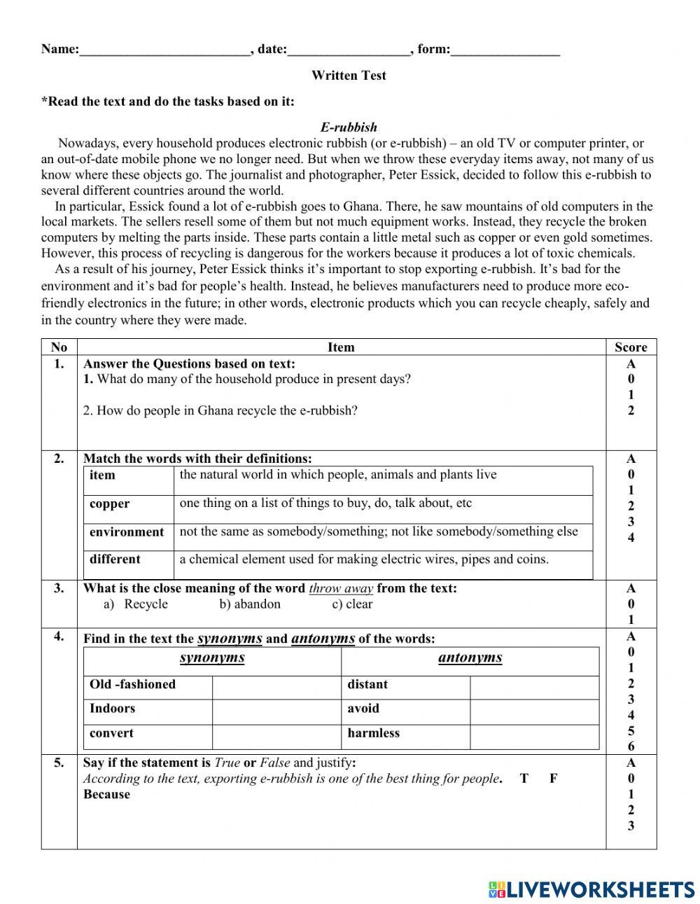 Test cl.10 worksheet | Live Worksheets