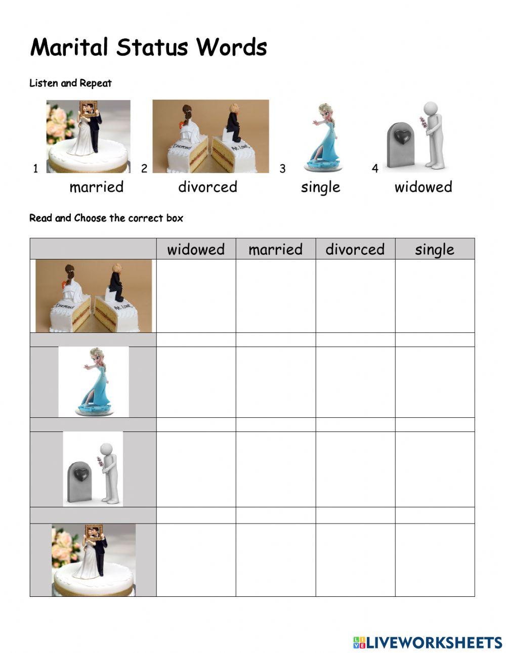 Marital Status … | Free Interactive Worksheets | 953506