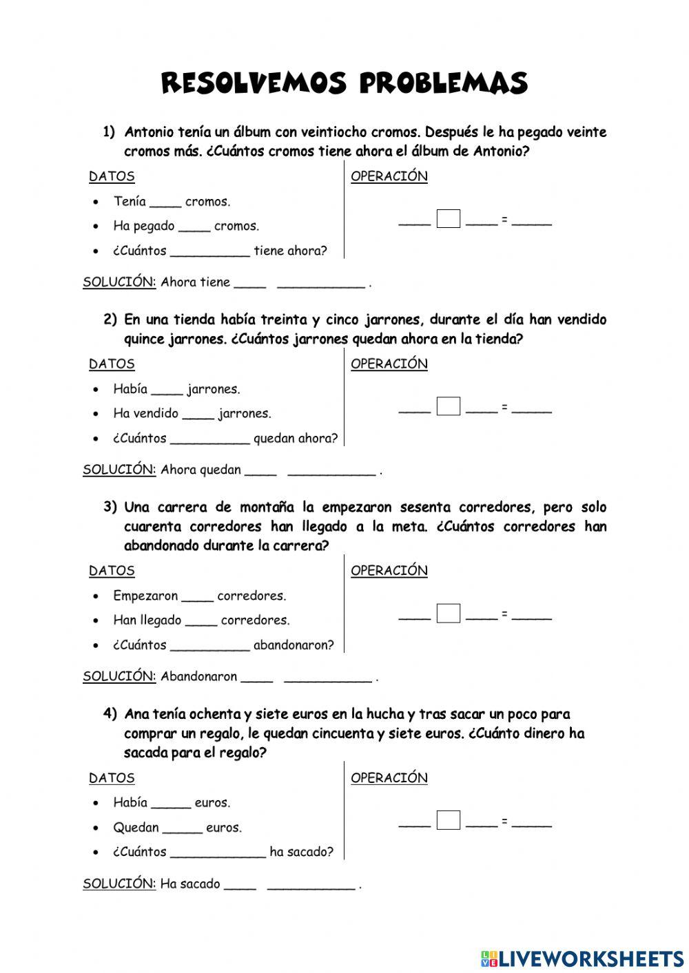 Resolvemos Problemas Interactive Exercise Live Worksheets resolvemos-problemas-interactive-exercise-live-worksheets