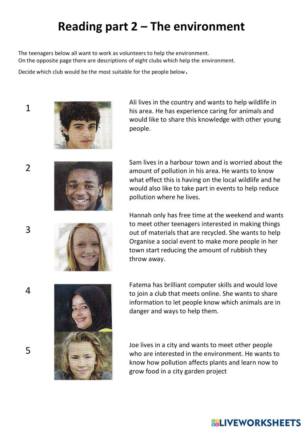 PET - Reading p… | Free Interactive Worksheets | 953976