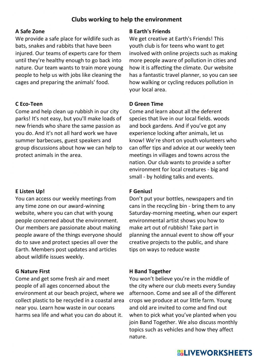 PET - Reading p… | Free Interactive Worksheets | 953976