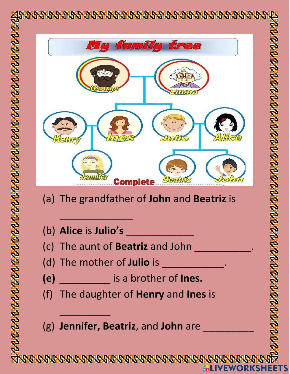 Family tree exercise for 2 | Live Worksheets