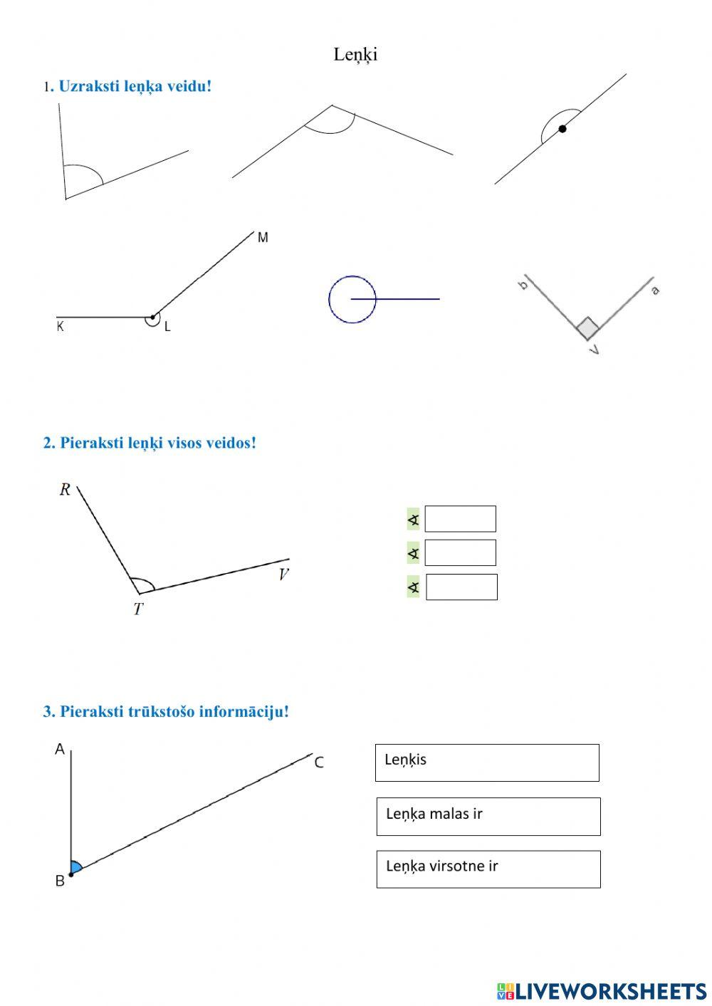 Leņķu veidi 5.kl. online exercise for | Live Worksheets