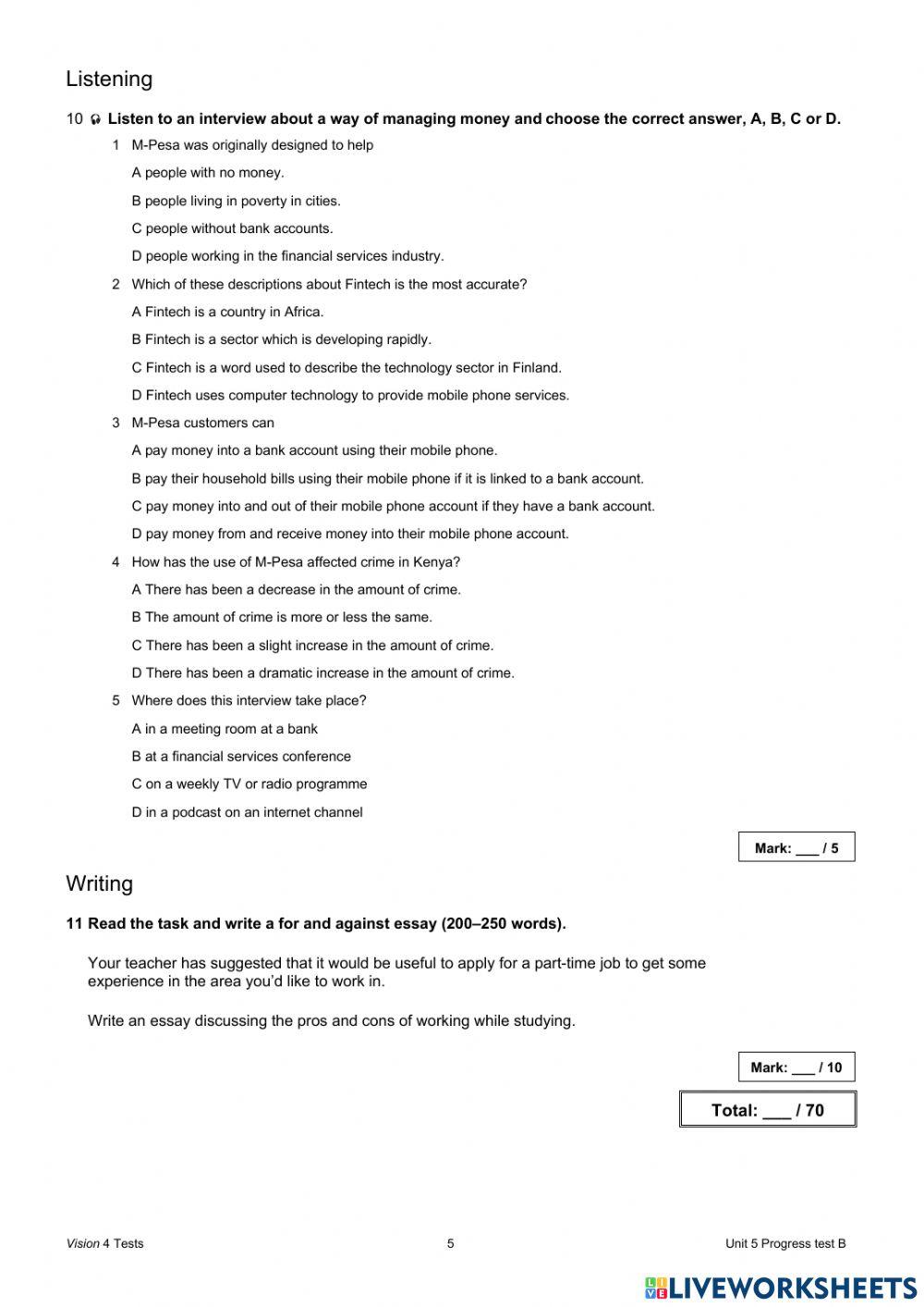 VISION 4 UNIT 5B online exercise for | Live Worksheets