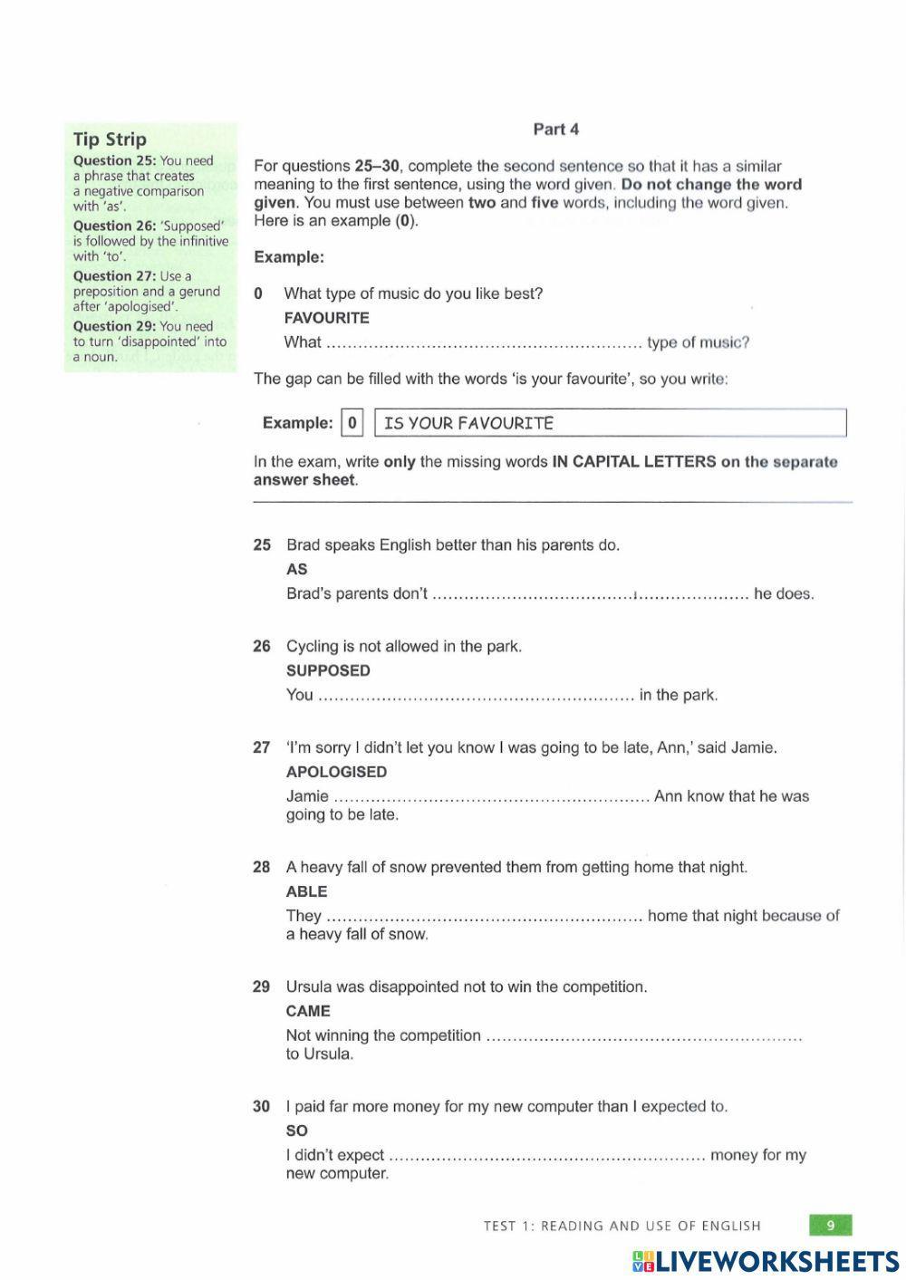 FCE Test - Part 4 954271 | VeroMcC | Live Worksheets
