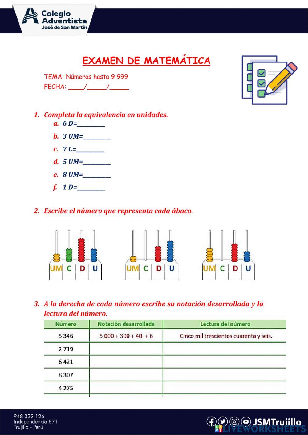 Examen 10 interactive worksheet | Live Worksheets