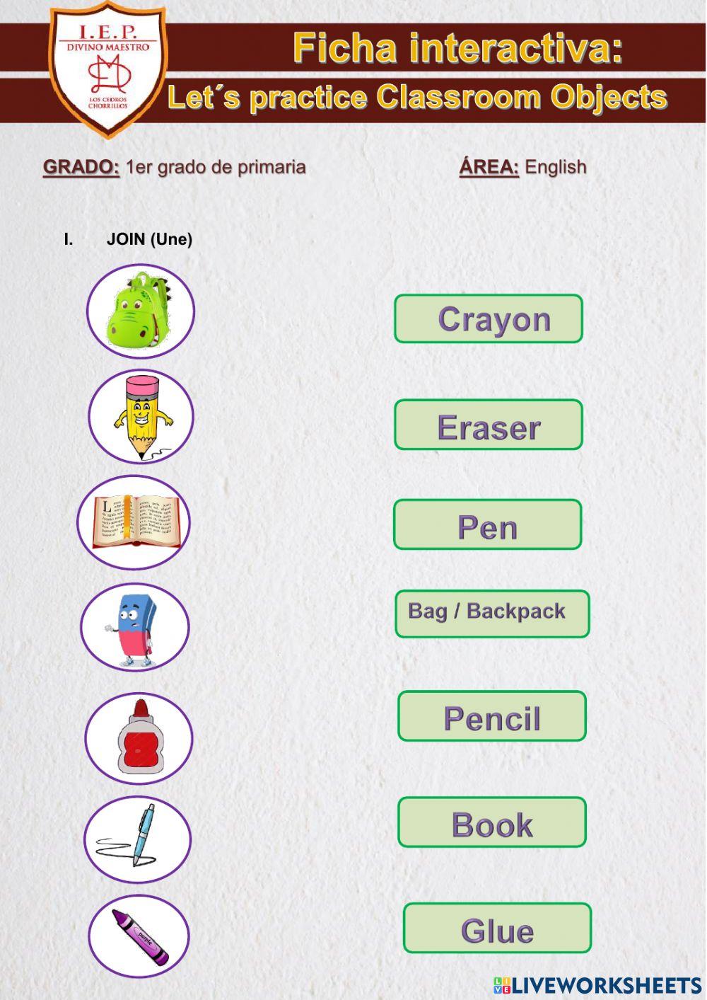 Classroom Objects Online Exercise For Primary Live Worksheets