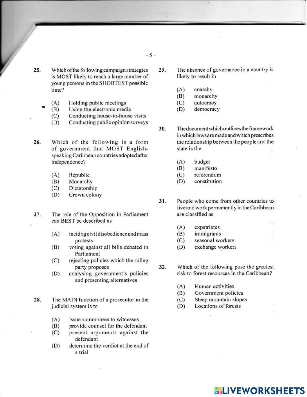 CSEC Social Stu… | Free Interactive Worksheets | 4986921